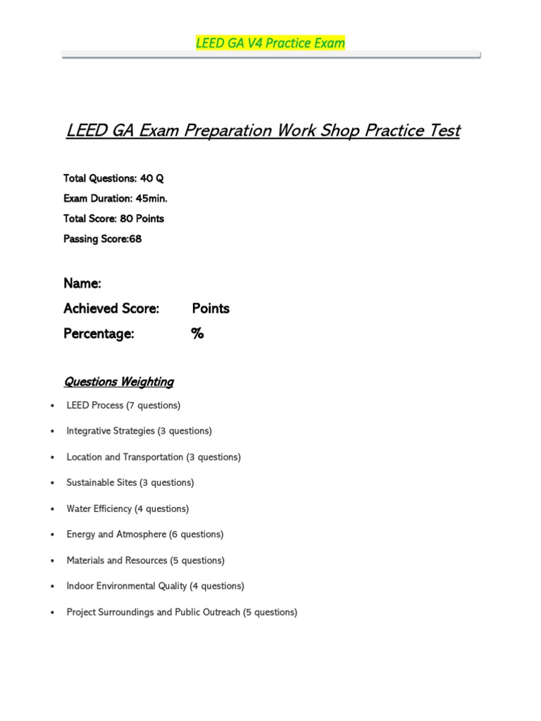 LEED GA V4 Practice Exam Guide | PDF | Life Cycle Assessment | Green ...