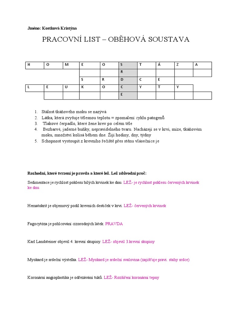 OBĚHOVÁ SOUSTAVA1-prac. List | PDF