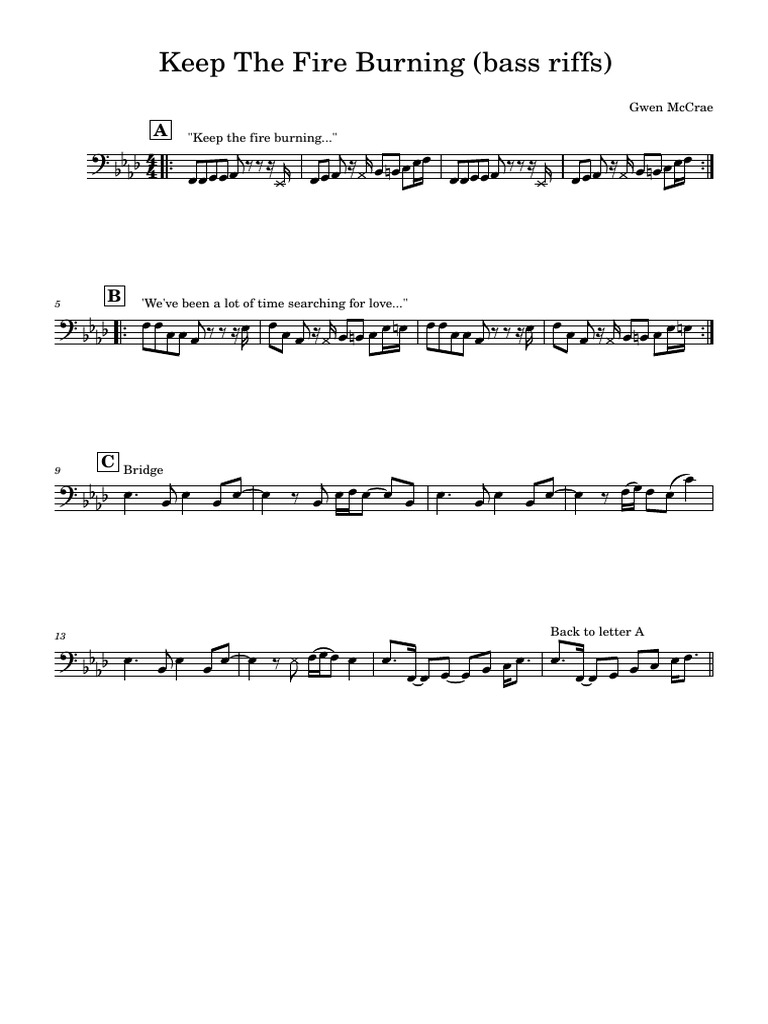 Keep The Fire Burning (Bass Riffs) | PDF