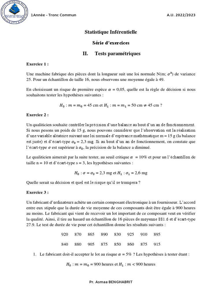 TD Tests Paramétriques | PDF