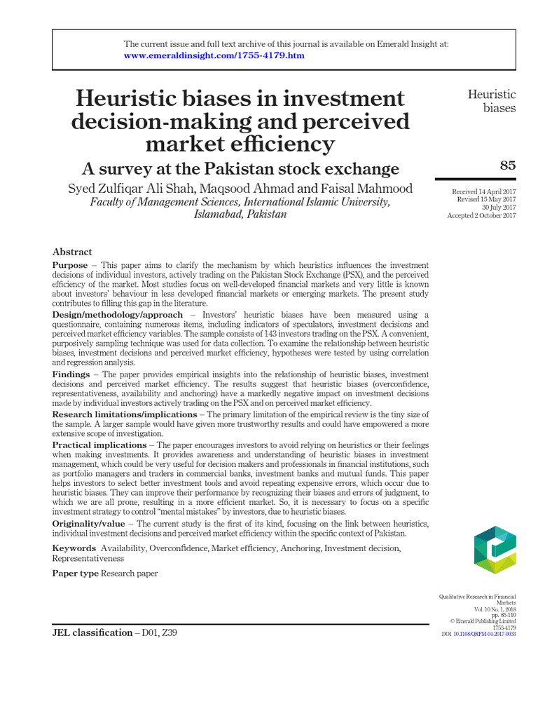 Heuristic Biases in Investment Decision-making and Perceived Market ...