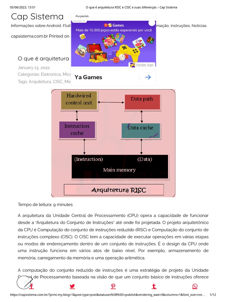 O Que É Arquitetura RISC e CISC e Suas Diferenças - Cap Sistema | PDF