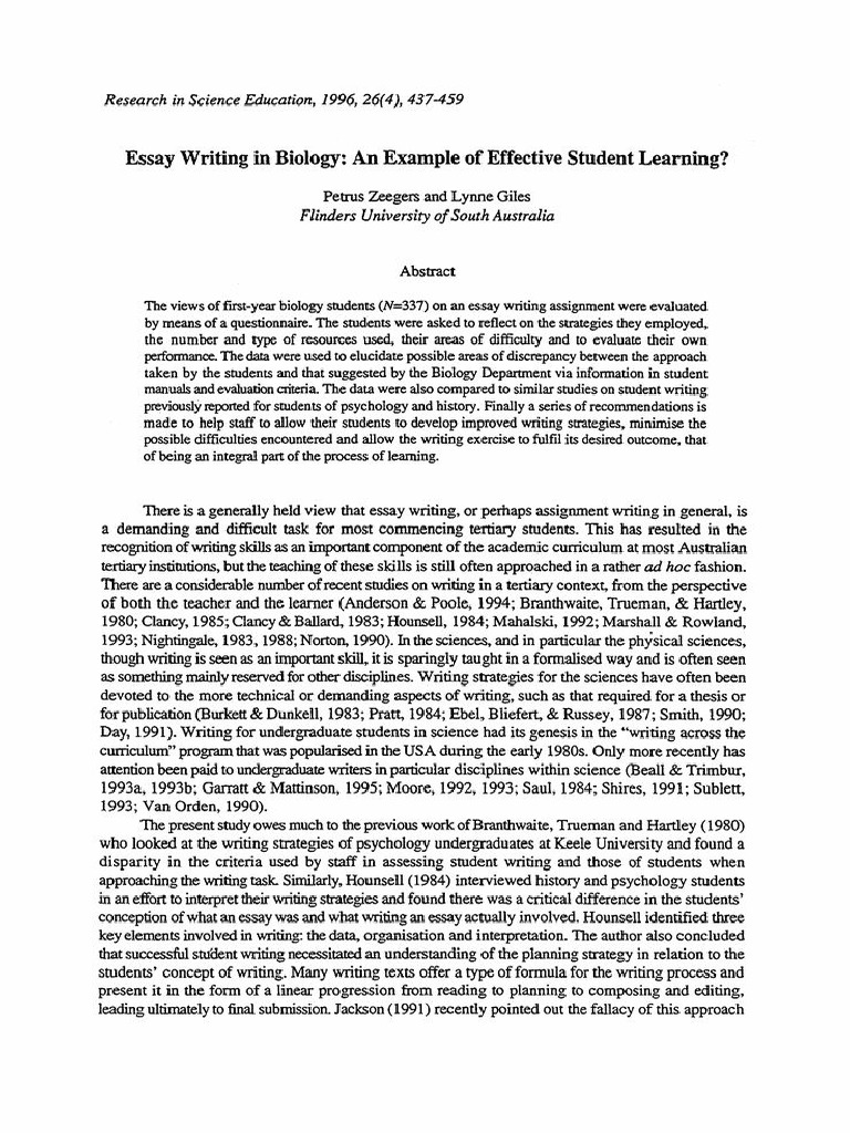 Essay Writing in Biology - An Example of Effective School Learning ...