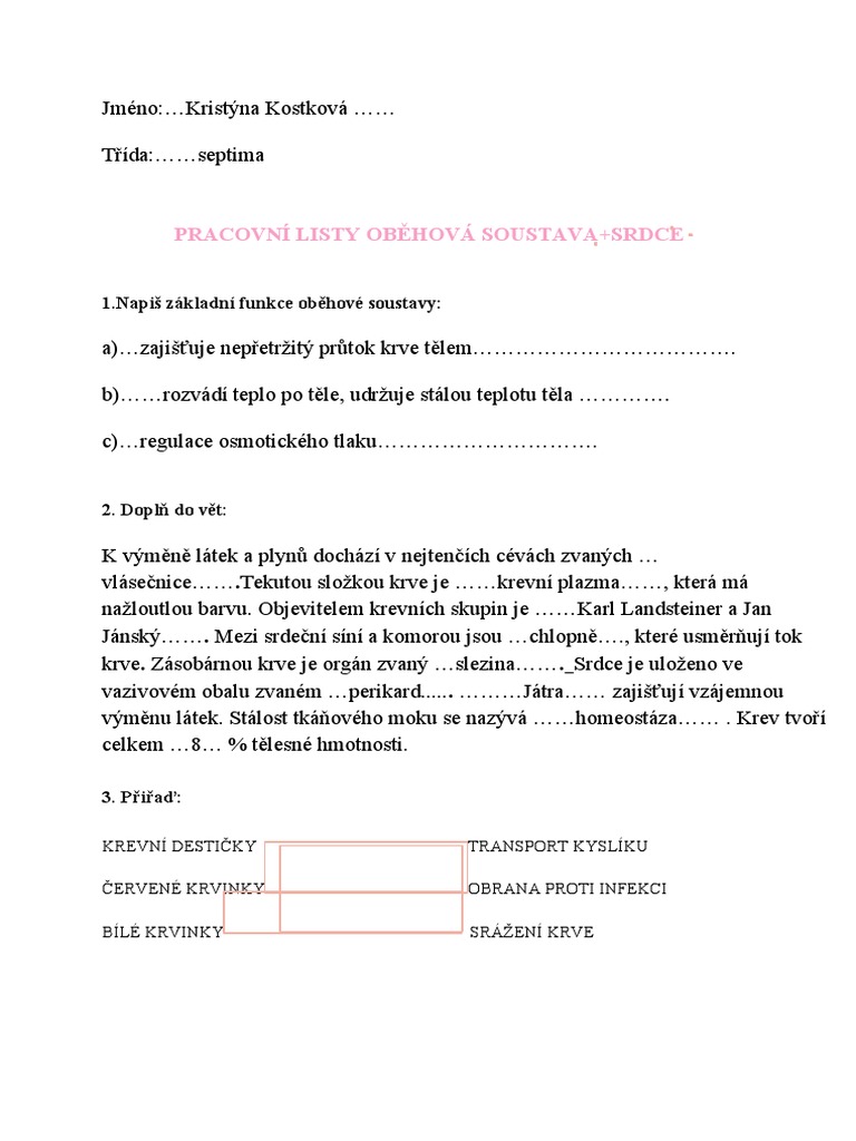 Oběhová Soustava2-Prac. List | PDF