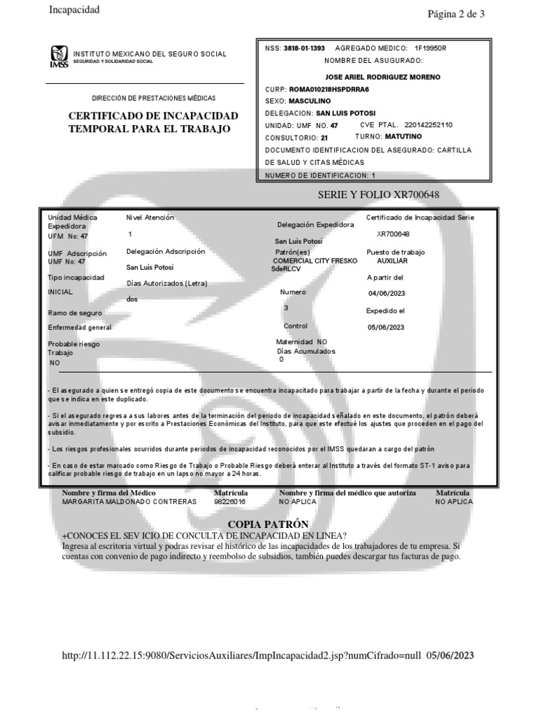 Justificante Incapacidad Imss Autoguardado | PDF