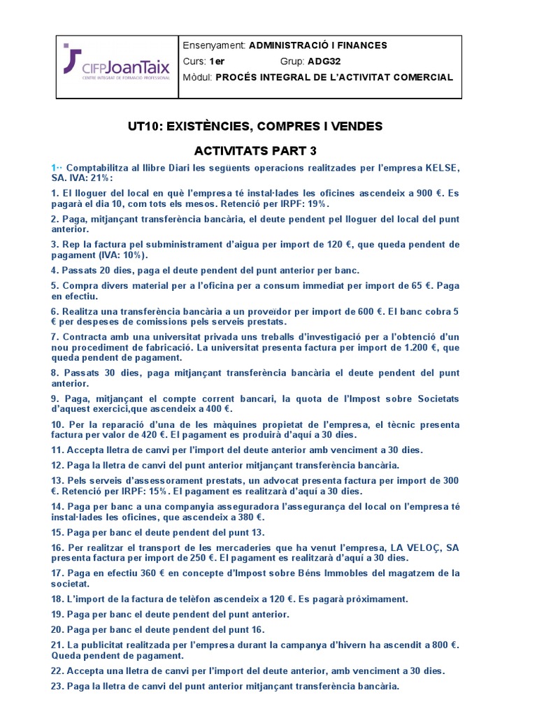 Piac Ut10 Activitats Part 3 | PDF