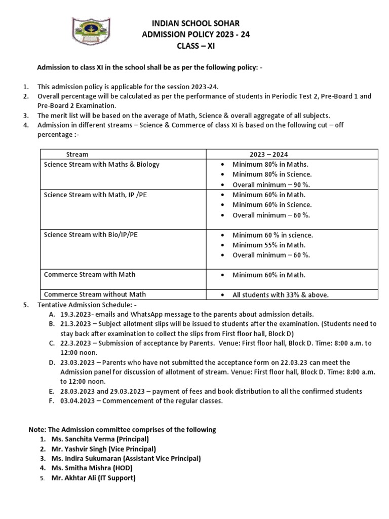 Admission Policy 2023 - 2024 | PDF