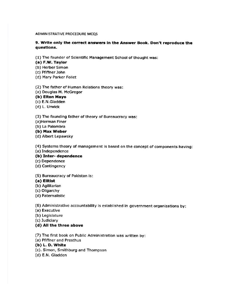 Administrative Procedure Mcqs | PDF