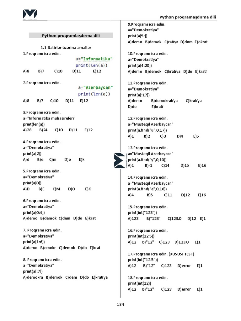 Python Proqramlaşdırma Dili | PDF