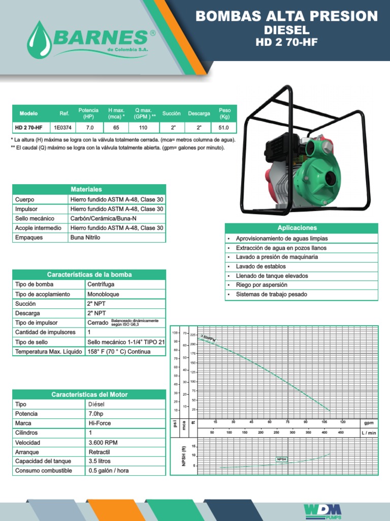 MOTO BOMBA BARNES 2 HD-2-70-HF-1E0374.2x2.diesel.7HP | Descargar gratis PDF | Bomba | Vehículos