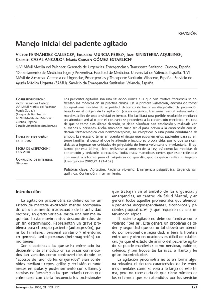Manejo del Paciente Agitado en Urgencias | PDF | Antipsicótico ...
