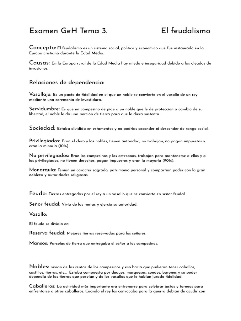 Examen GeH Tema 3 | PDF | Feudalismo | Nobleza