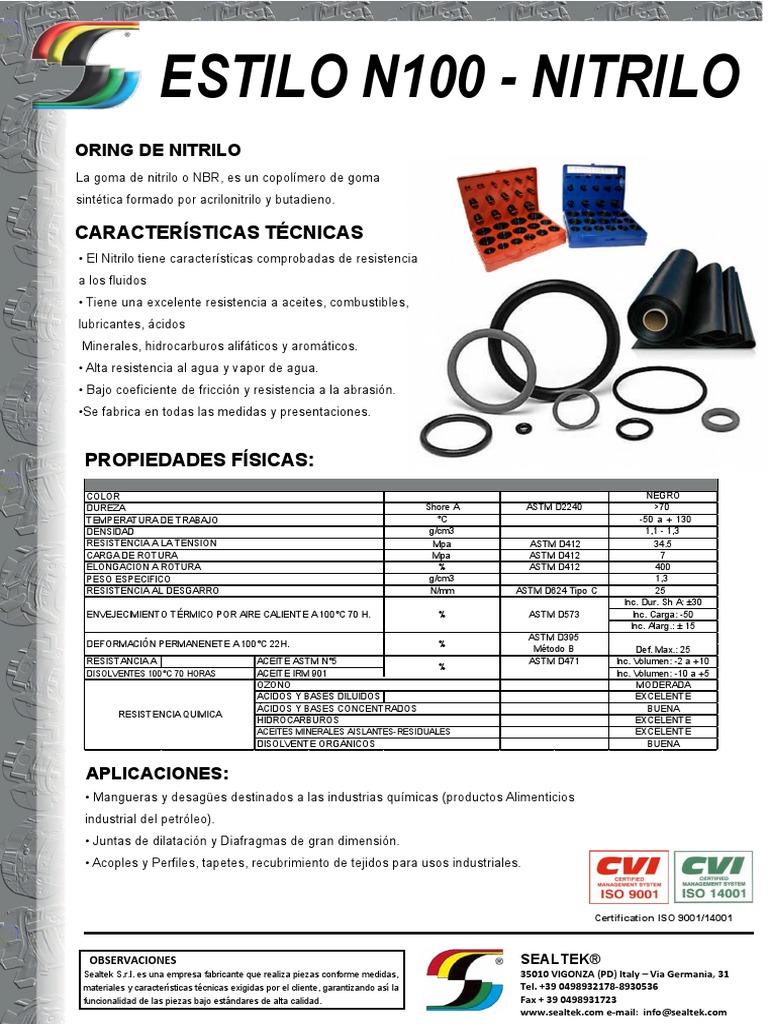6-14-2 Ficha Tecnica Item 6 n100 Nitrilo y Viton | PDF | Lubricante ...
