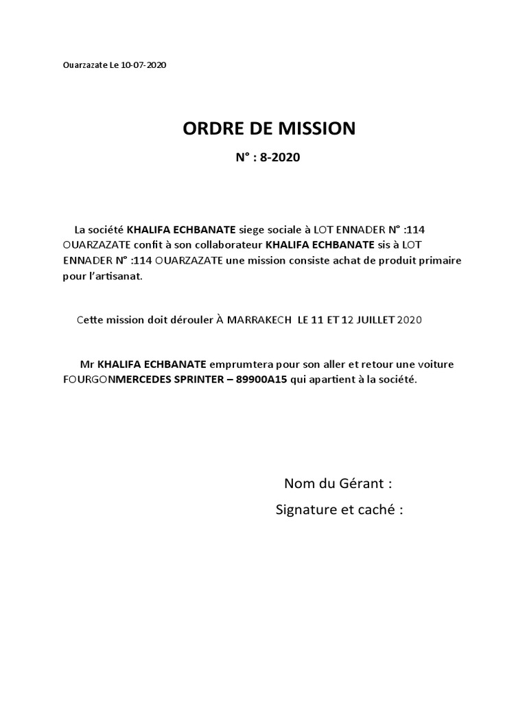 Ordre de Mission | PDF
