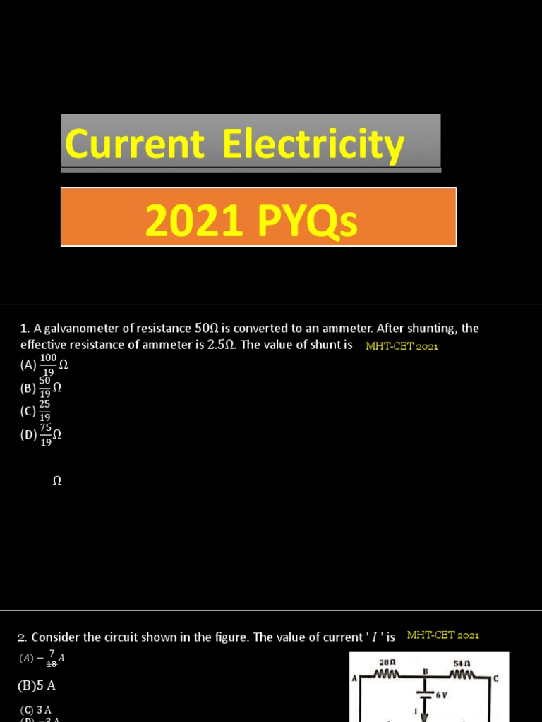 Current Electricity MH-CET mcq pyq 2021 | PDF