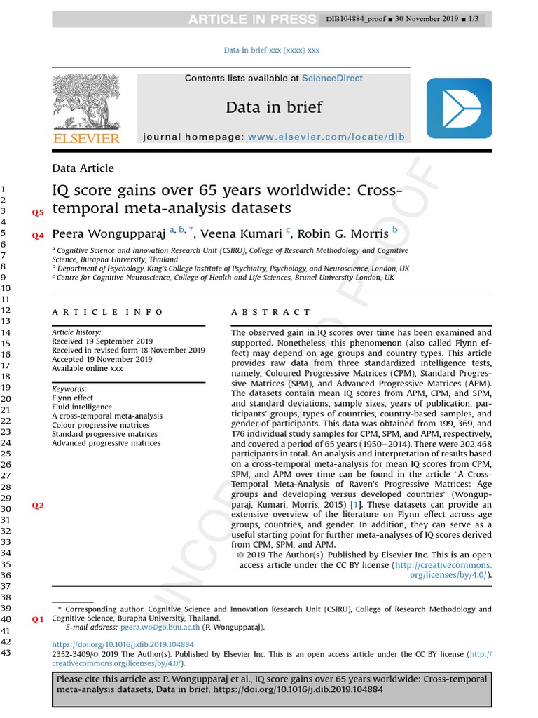 Data in Brief | PDF | Meta Analysis | Intelligence Quotient