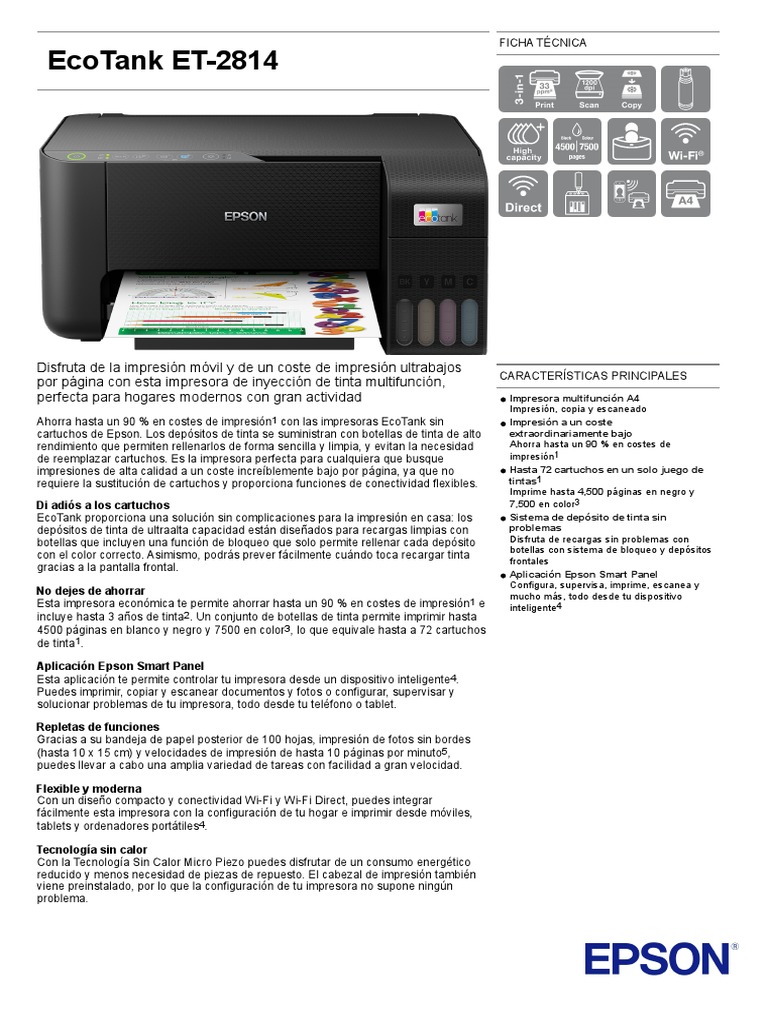 Ecotank Et 2814 Datasheet | PDF | Impresora (Computación) | Microsoft ...