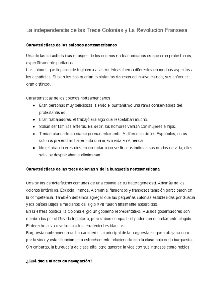 La Independencia de Las Trece Colonias y La Revolución Fransesa | PDF ...
