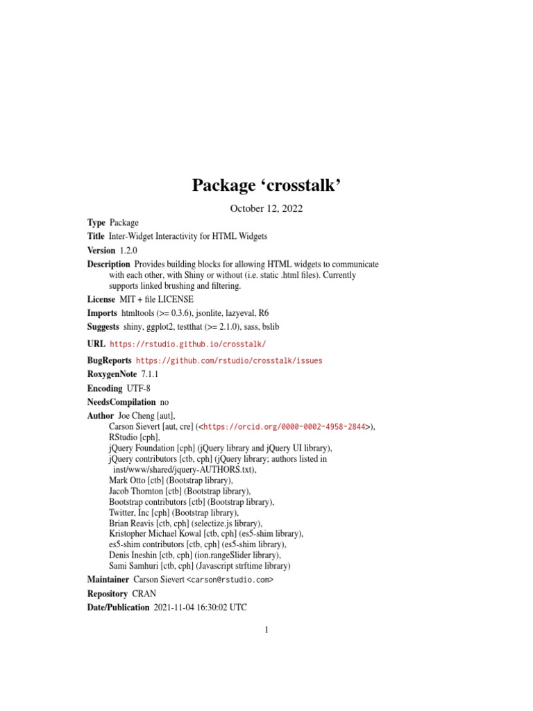 Crosstalk - Inter-Widget Interactivity For HTML Widgets | PDF