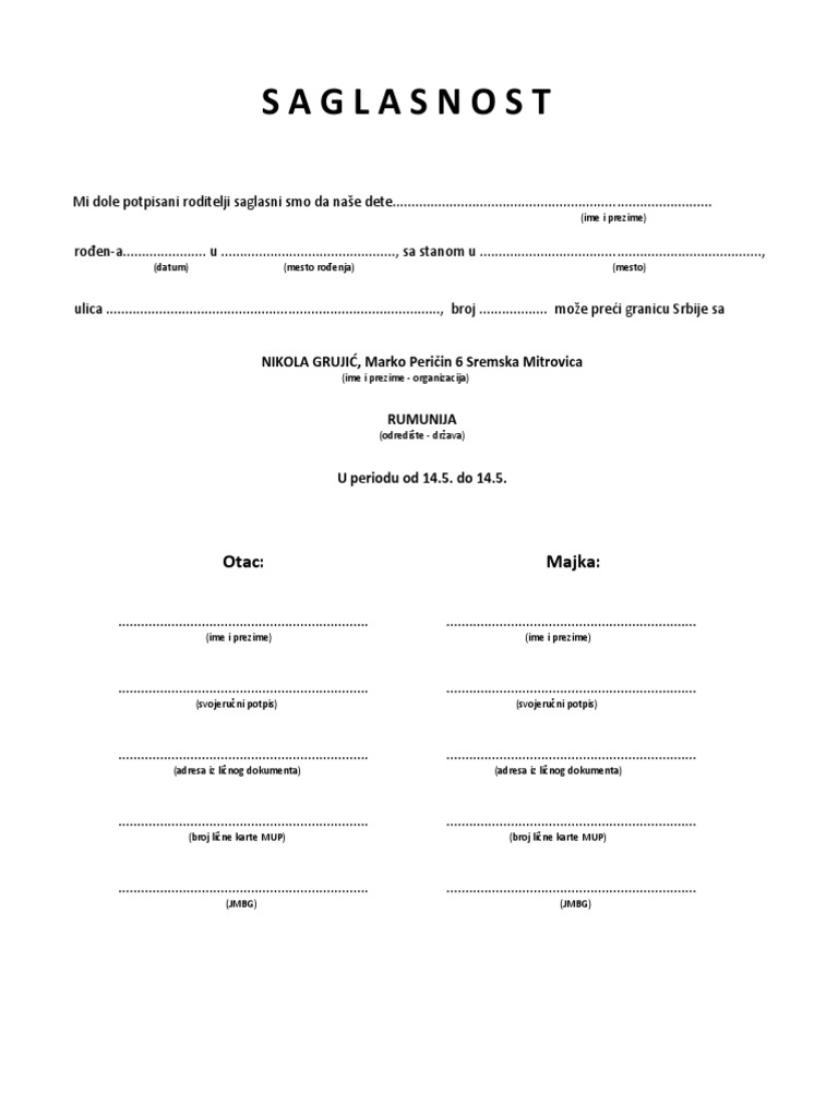 Obrazac-saglasnosti-roditelja | PDF