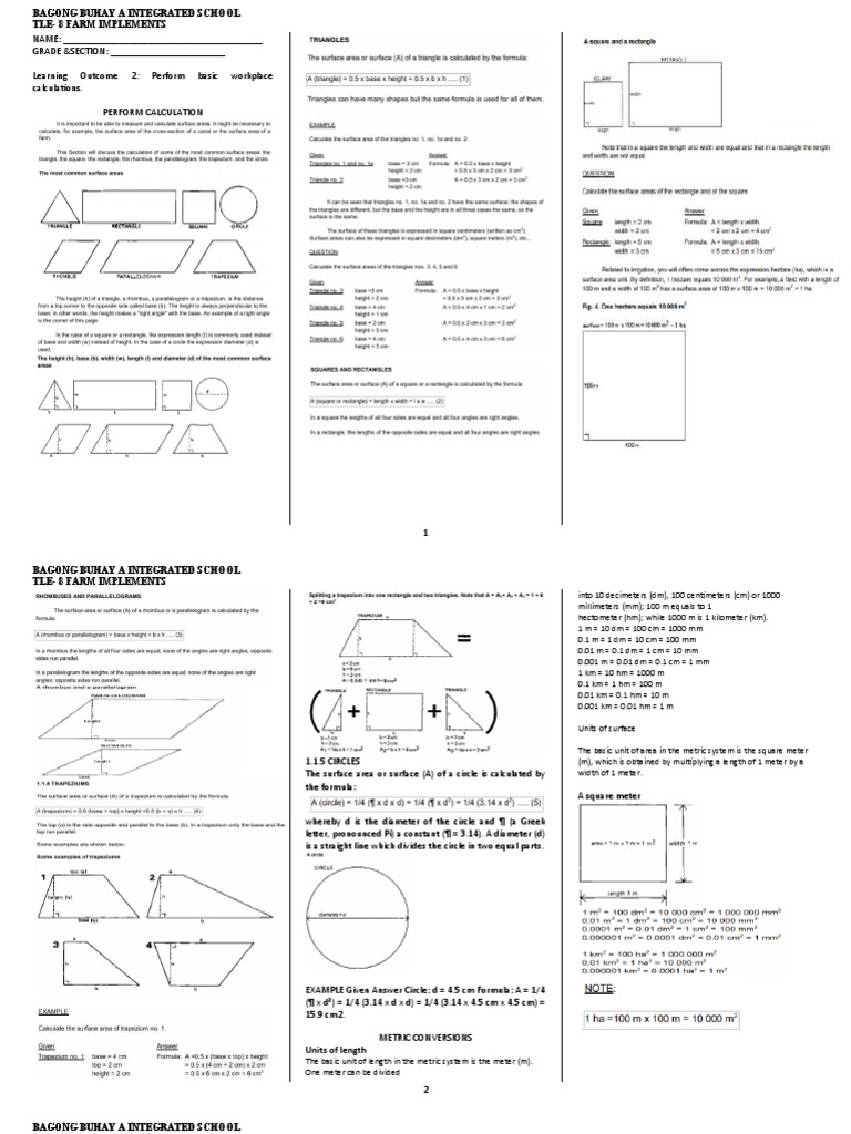 Week 3 May 22 26 TLE 7 - 8 LAS PERFORM CALCULATION | PDF | Area ...