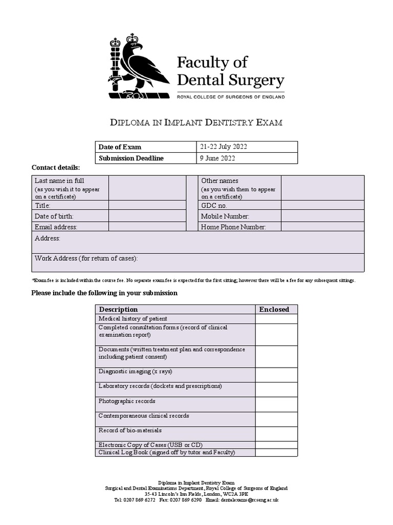 DipImp Application Form March 2022 | PDF | Dentistry | Dental Implant