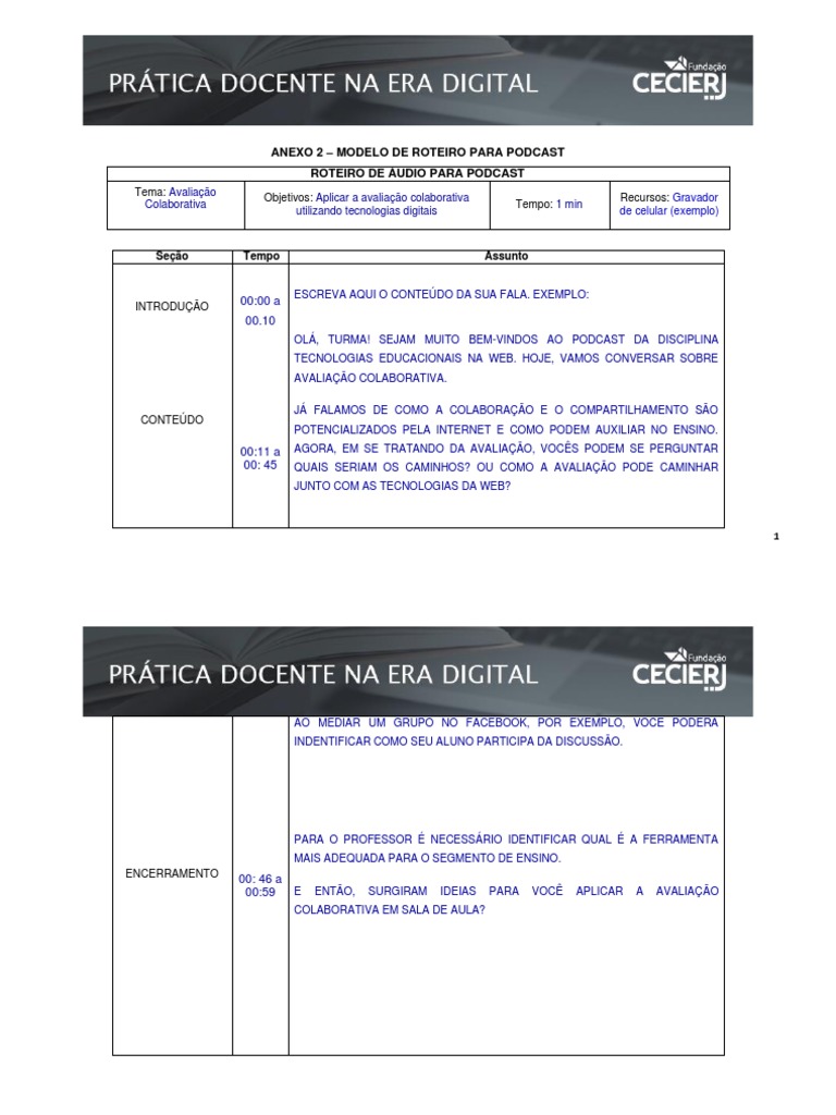 Exemplo de roteiro para podcast | PDF