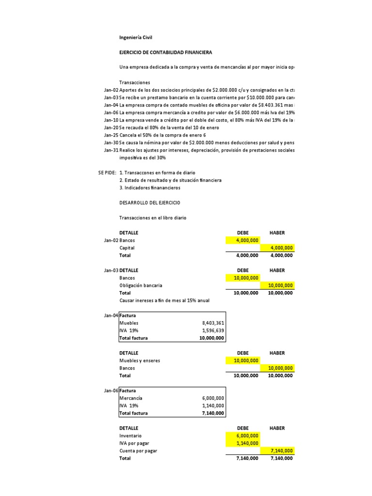 Ejercicio de Contabilidad Financiera | PDF | Bancos | Factura