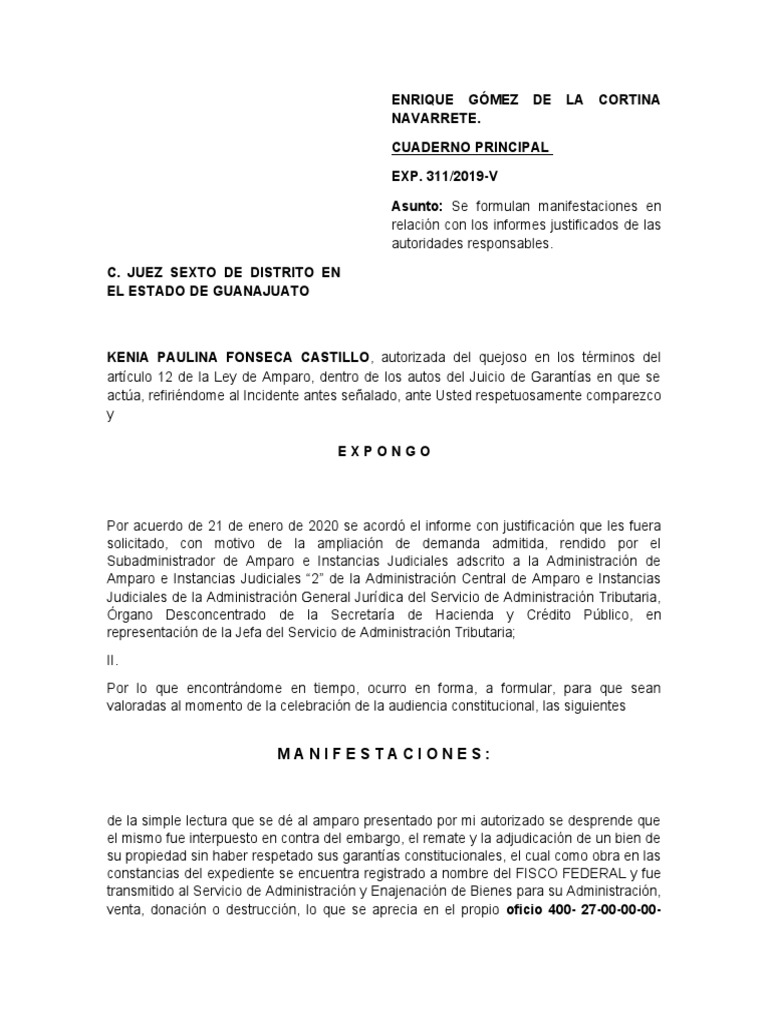 Manifestaciones A Informes Justificados EJEMPLO | PDF | Caso de ley | Judicaturas