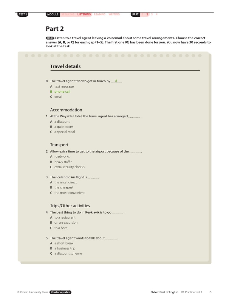 B1 - Listening - Part 2 (Exam B1 - 1) | PDF