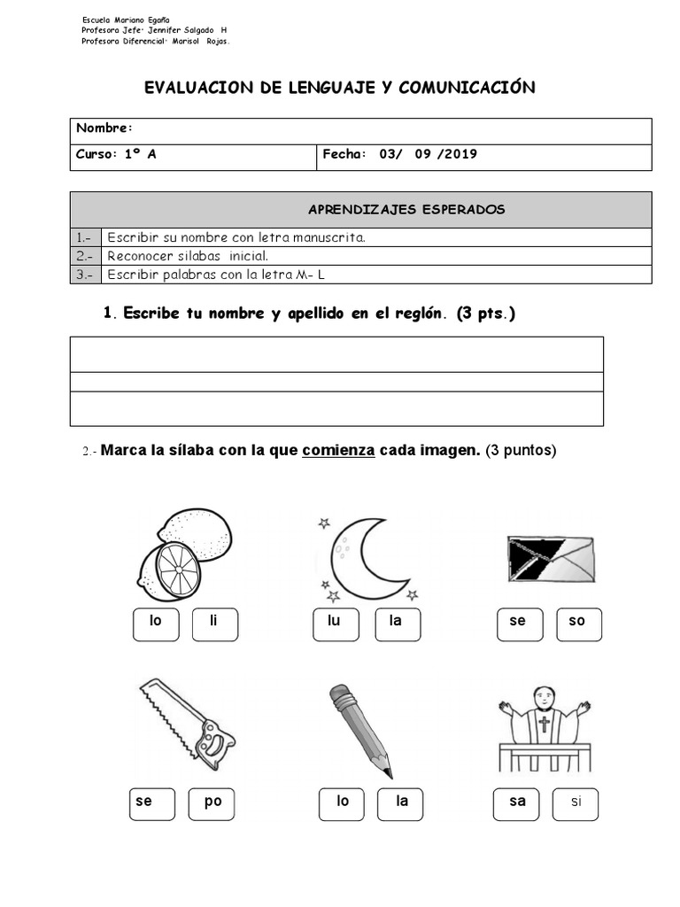 Prueba Letra M Y L Antonia Pdf