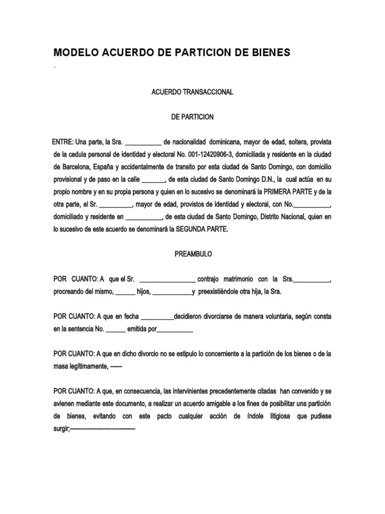 Modelo Acuerdo de Particion de Bienes | PDF | Justicia | Crimen y violencia