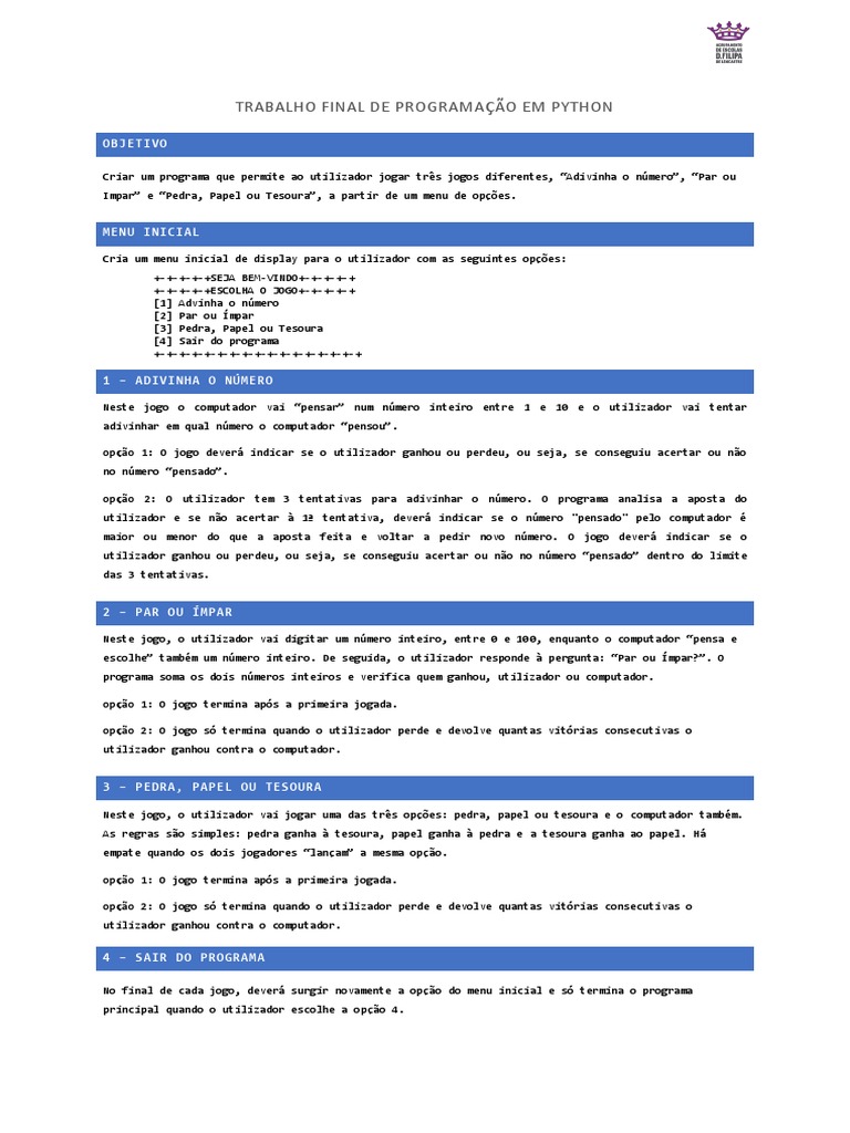 Python Trabalho Final Pdf Python Linguagem De Programação Papel