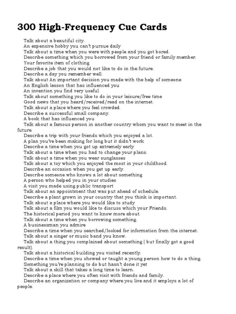 Worksheet On 300 Cue Cards | PDF