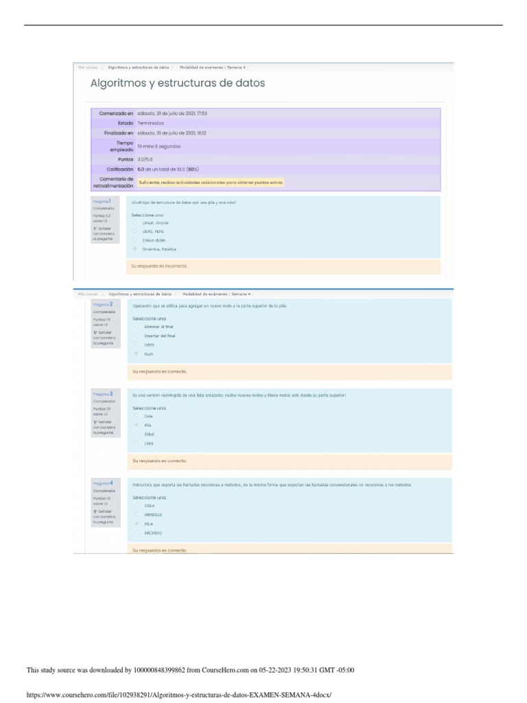 Algoritmos y Estructuras de Datos EXAMEN SEMANA 4 | PDF