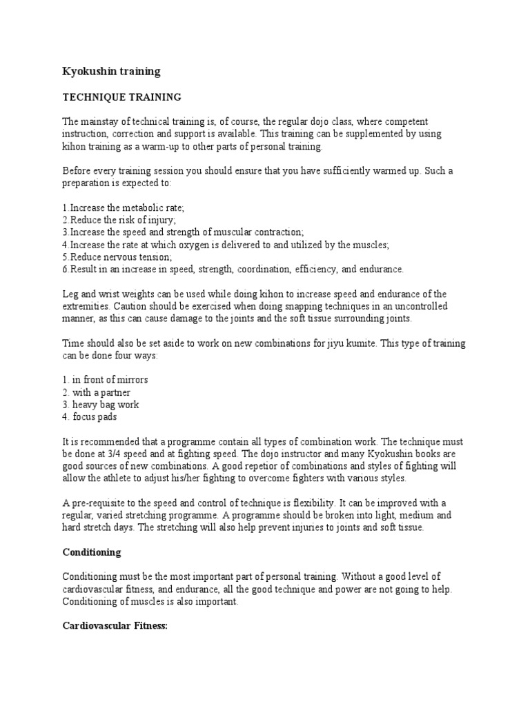 Kyokushin Training | PDF | Aerobic Exercise | Flexibility (Anatomy)