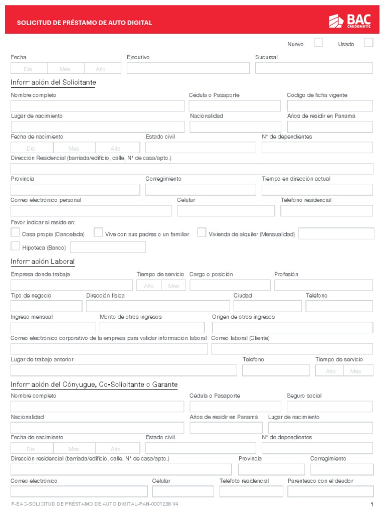 Solicitud Digital de Préstamo de Auto V4 | PDF | Bancos | Economias