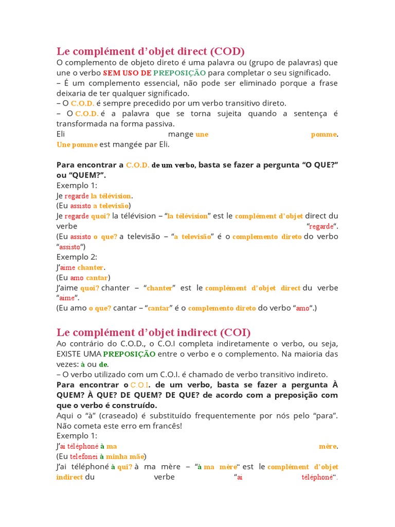 Pronoms COD e COI | PDF | Pronome | Objeto (gramática)