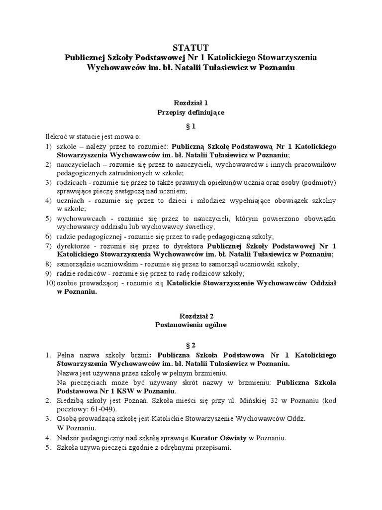 2022 09 Statut Szkoła Podstawowa KSW | PDF