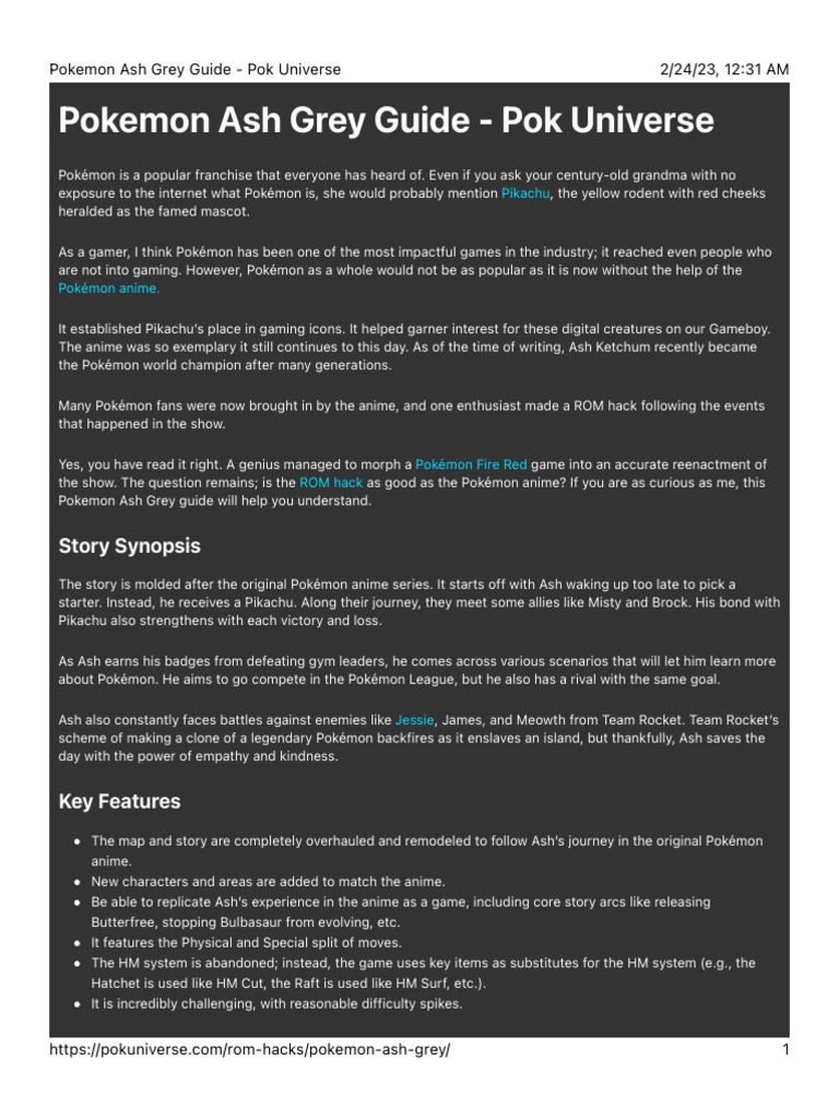 Pokemon Ash Grey Guide | PDF