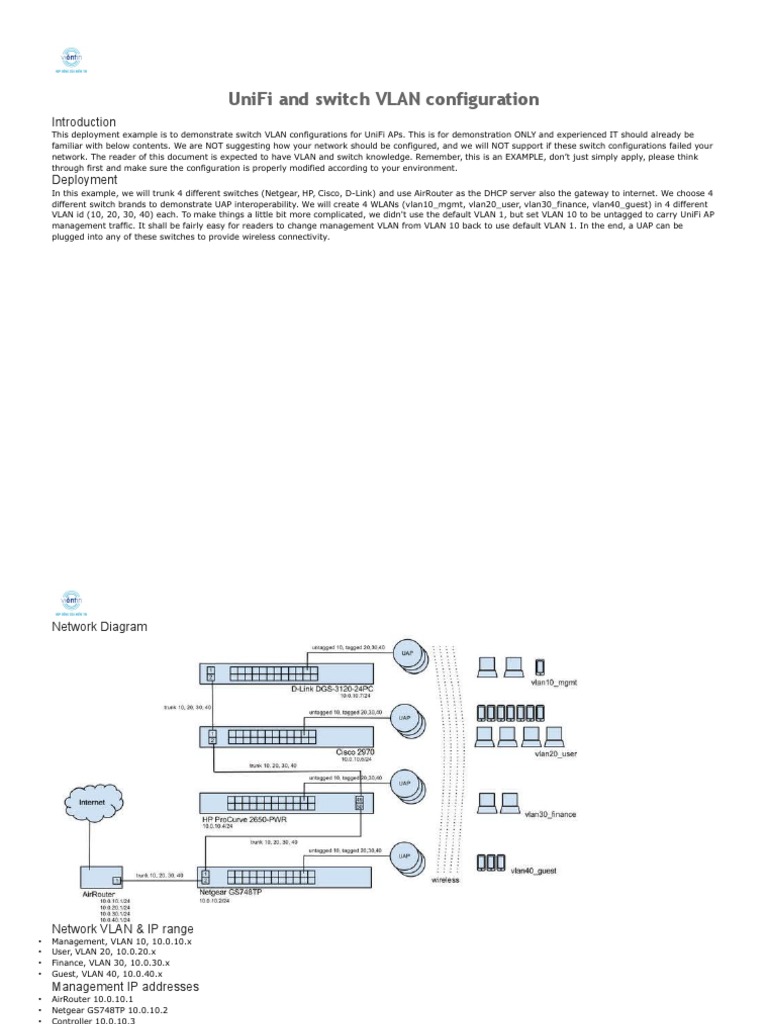 UniFi and Switch VLAN Configuration | PDF