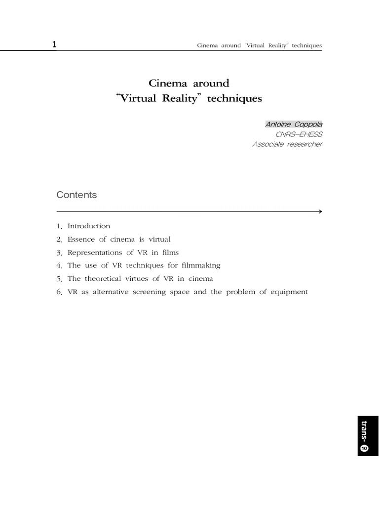 Cinema Around - Virtual Reality - Techniques | PDF | Virtual Reality | Reality