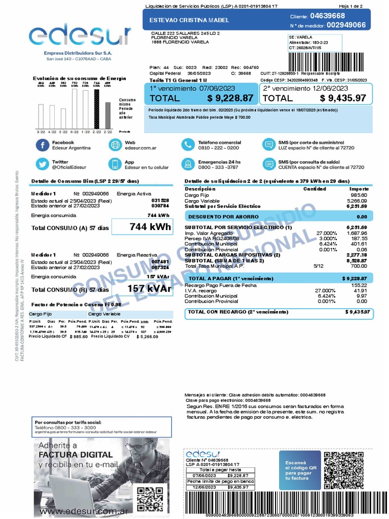 FacturaDigital Edesur 04639668 | PDF | Visa Inc. | Tarjeta de débito