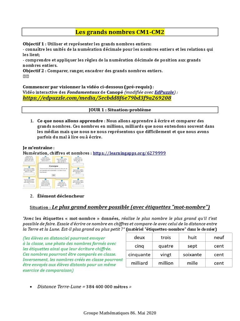 Les Grands Nombres en CM1-CM2 | PDF | Entier naturel