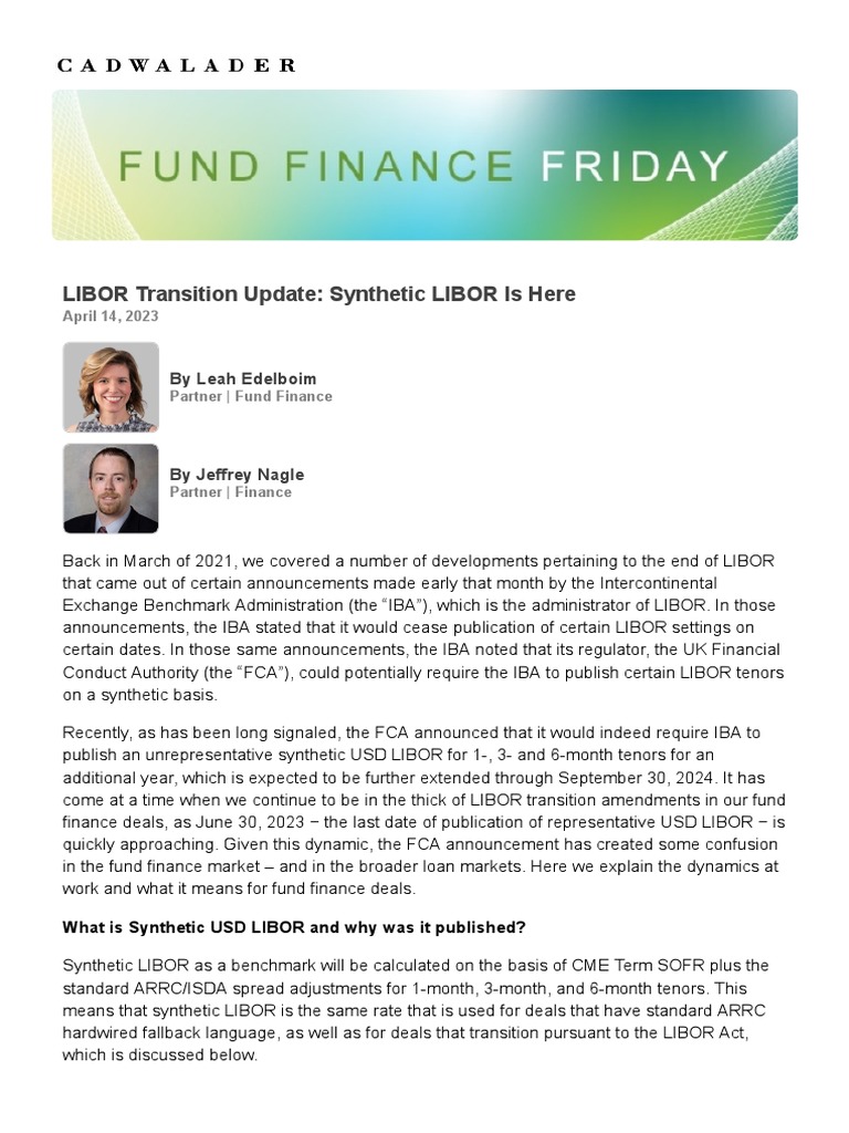 C&F Memo - LIBOR Transition Updated - Synthetic LIBOR Is Here (14 Apr 2023) | PDF