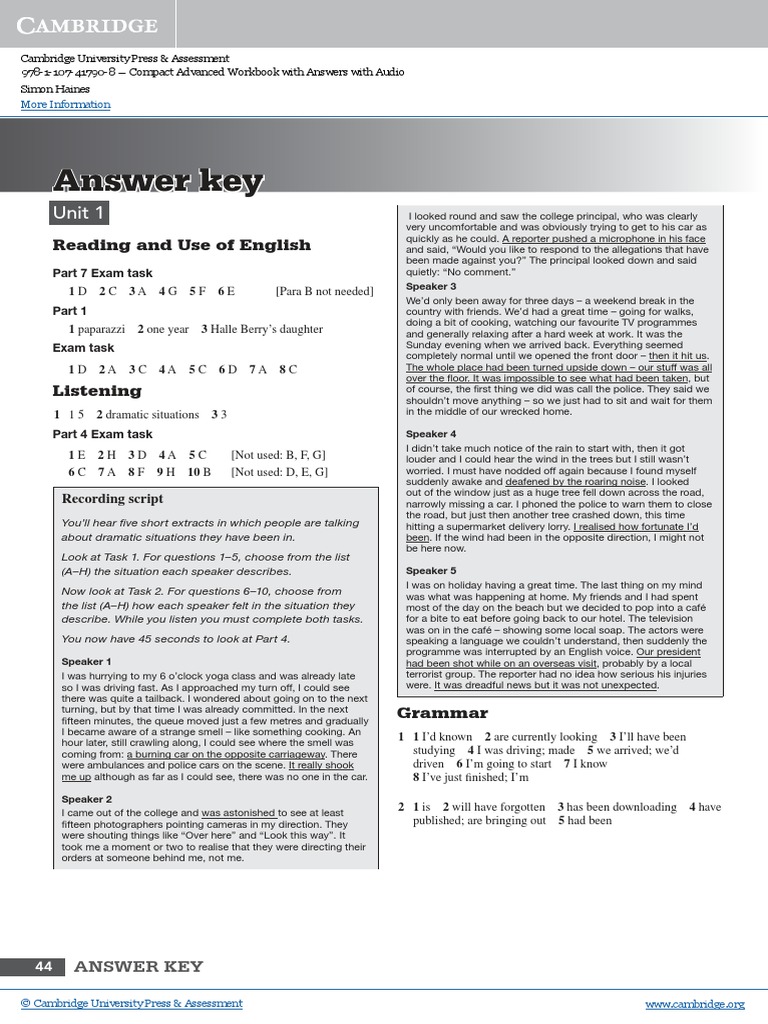 Compact Advanced Workbook Key | PDF | Unemployment | Aids