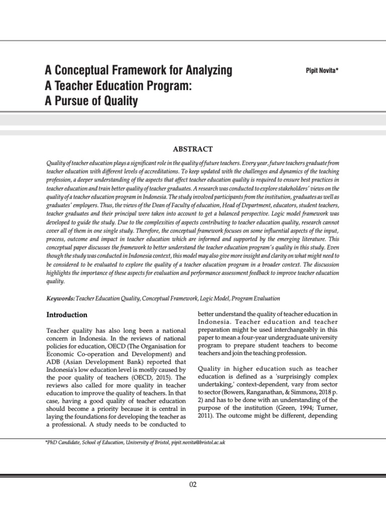 A Conceptual Framework For Analyzing A Teacher Education Program. A Pursuit of Quality | PDF ...