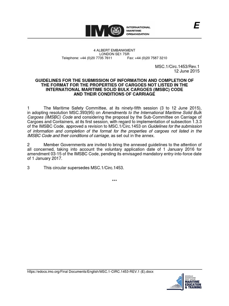 Msc.1-Circ.1453-Rev.1 - Guidelines For The Submission of Information and Completion of The ...