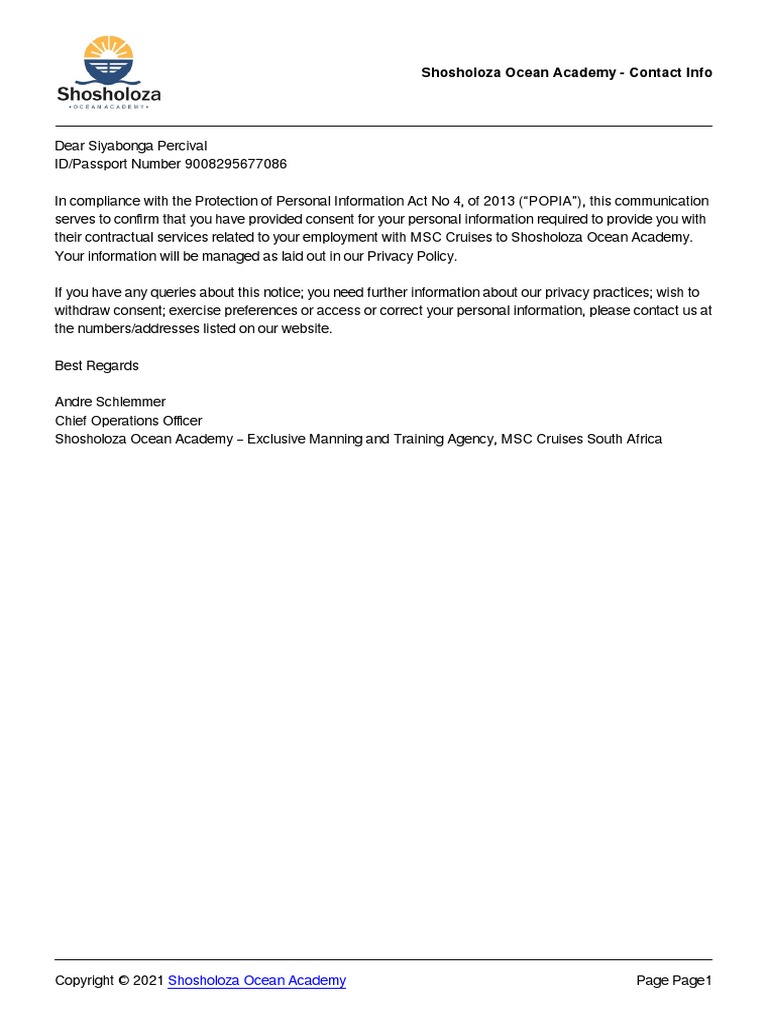 POPIA Crew Consent Form 16382829671638282967 0931 | PDF