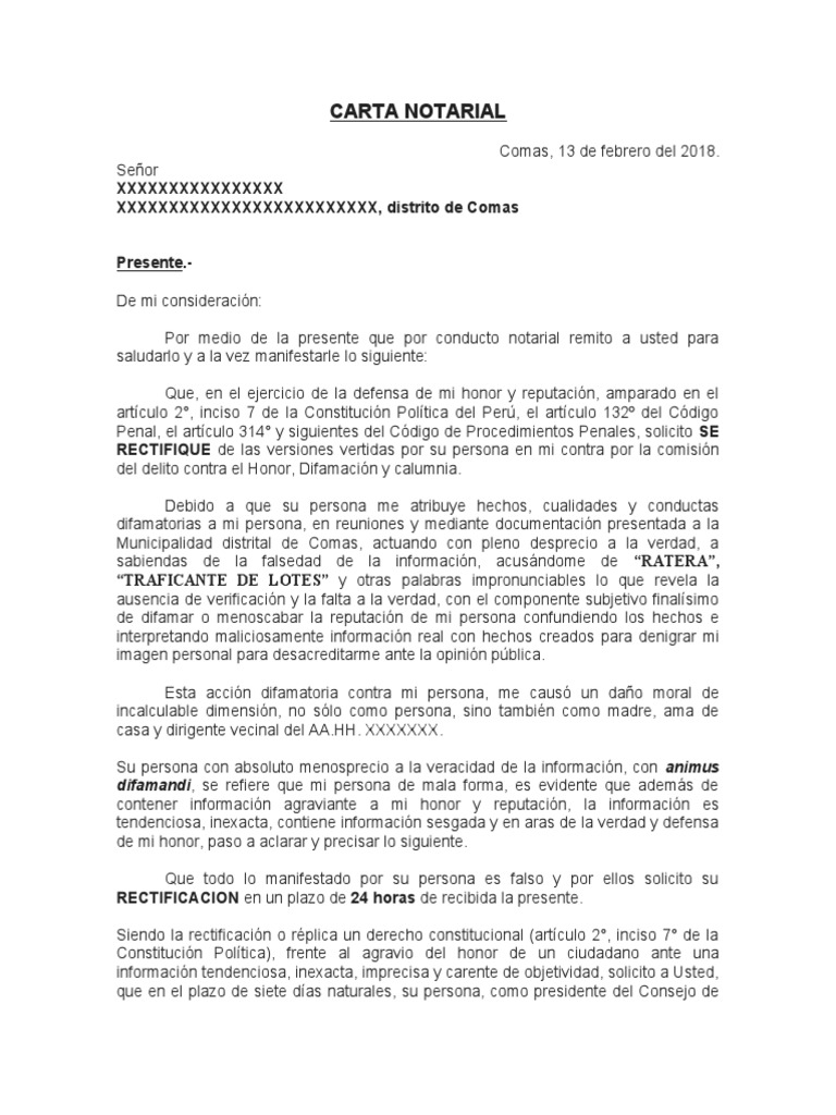 Carta Notarial Por Difamacion | PDF
